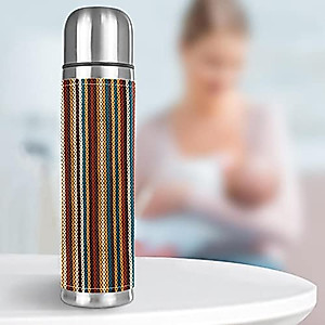 Retro Stripe Boho Stainless Steel Coffee Thermos, Double Walled Insulated Water Bottle for Outdoor Sports, Office, Car (17 OZ/500ML)