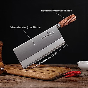 SHI BA ZI ZUO Kitchen Knife Professional Chef Knife Stainless Steel Vegetable Knife Safe Non-stick Finish Blade with Anti-slip Wooden Handle (9 inch)