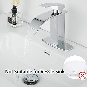 Brass Waterfall Bathroom Faucet Single Handle Bath Vanity Sink Faucet Chrome Commercial Basin Mixer Faucet with Pop Up Drain Stopper Overflow Supply and Deck Mounted (Chrome)