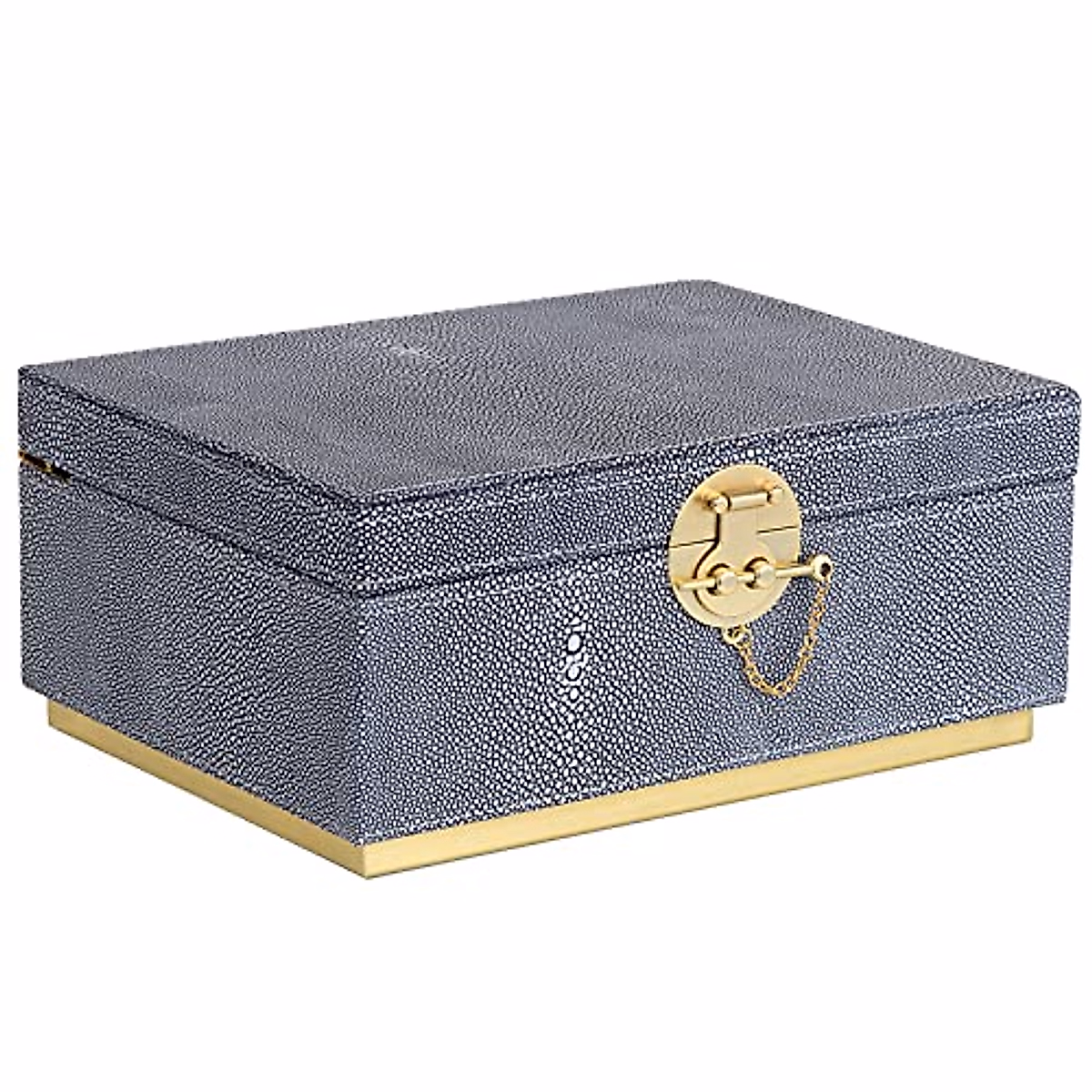 HofferRuffer Elegant Faux Leather Decorative Box, Storage Jewelry Box Organizer, Large Dresser Cosmetic Organizer Holder, Classic Jewelry Accessory Organizer, Grey Shagreen, 11x8x4.8 inches