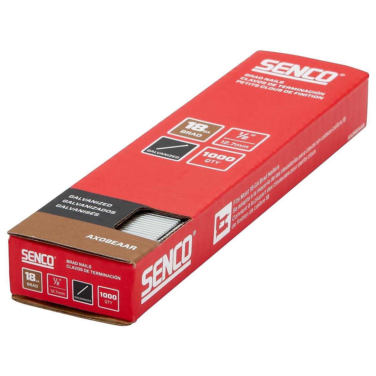 SENCO AX08EAAR 1/2" 18 Gauge Brad Nails, Galvanized Finish 1,000 Count Pack