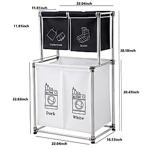 CEMKAR Laundry Basket 2-Tier Vertical Laundry Sorter with 4 Removable Bags for Laundry,with Four Wheels for Easy Movement， Small Spaces and Closets, Black and White