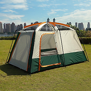 KTT Large Tent 6 Person,Family Cabin Tents,Straight Wall,3 Doors and 3 Windows with Mesh,Waterproof,Big Tent for Outdoor,Picnic,Camping,Family,Friends Gathering(Green)