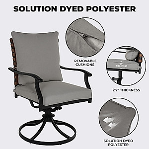 Grand patio 7-Piece Outdoor Dining Set, 6 Leather-Look Wicker Swivel Patio Chairs & 1 Rectangular Dining Table, Black