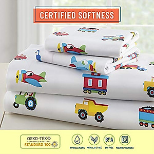 Wildkin Kids 100% Cotton Flannel Fitted Crib Sheet for Boys & Girls, Crib Sheets Measures 52 x 28 Inches, Kids Crib Sheets Super Soft & Breathable Material (Trains, Planes & Trucks)