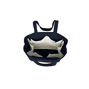 JOORY Premium Cotton Canvas Tote Bag with 6 Internal Pockets – Washable Heavy-Duty Cotton Canvas Bag with Reinforced Stitching Dark Blue