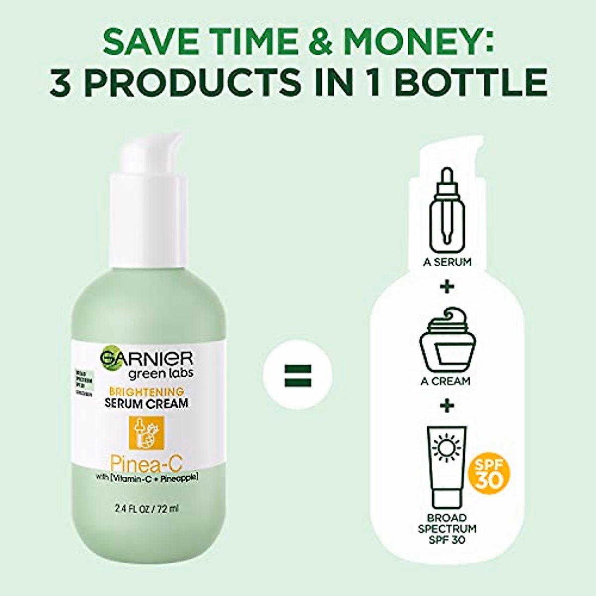 Garnier SkinActive Green Labs Pinea-C Brightening Serum Cream Moisturizer with SPF 30 and Vitamin C + Pineapple (Packaging May Vary)