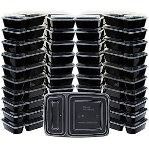 40 Pack - SimpleHouseware 2 Compartment Food Grade Meal Prep Storage Container Boxes (28 ounces)
