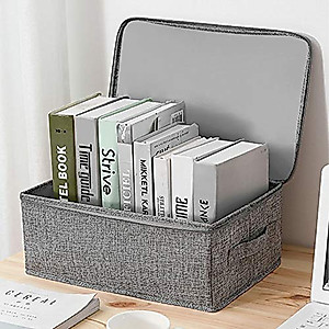 ANMINY 2PCS Storage Bins with Zipper Lid Handles Storage Boxes PP Plastic Board Foldable Lidded Cotton Linen Fabric Home Cubes Baskets Closet Clothes Toys Organizer Containers - Gray, Small Size