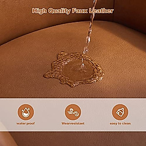 TUKAILAI Modern Accent Chairs Set of 4, Ergonomic PU Leather Upholstered Kitchen Dining Chair with Padded Seat and Metal Legs, Occasional Armchair for Leisure Lounge Reception (Brown + Grey)