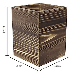 MyGift Rustic Brown Solid Wood Kitchen Countertop Utensil Holder, Cooking Utensil Crock and Flatware Storage Caddy