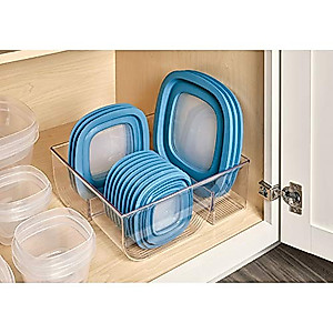 iDesign Plastic Kitchen Binz Food Container Lid Storage Organizer for Cabinet, Pantry, Countertop, 11.49" x 10.92" x 4.12", Clear