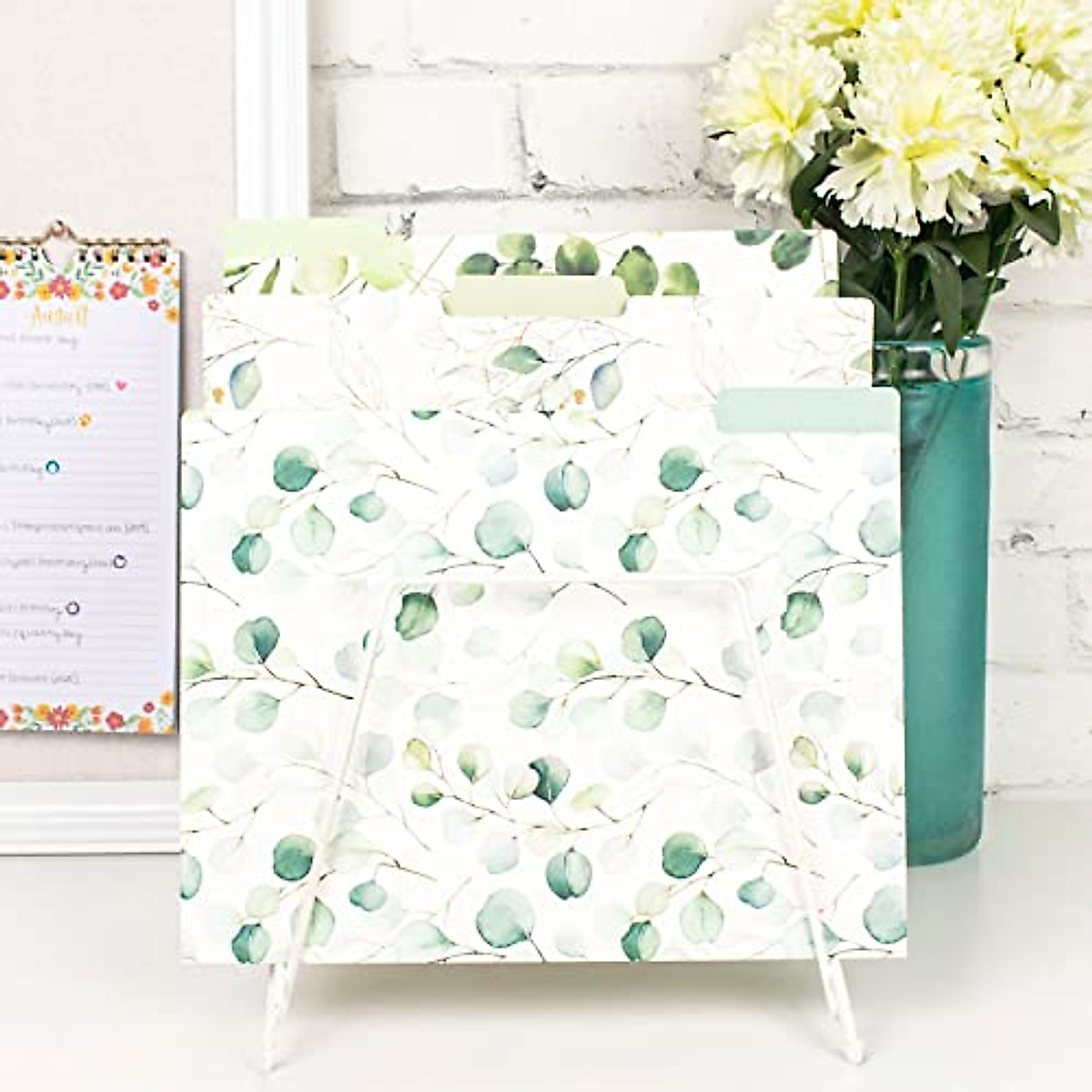 bloom daily planners Decorative File Folders - Set of Six Letter Size (8.5” x 11”) Organizers, 1/3 Cut Tabs - Assorted Designs - Eucalyptus