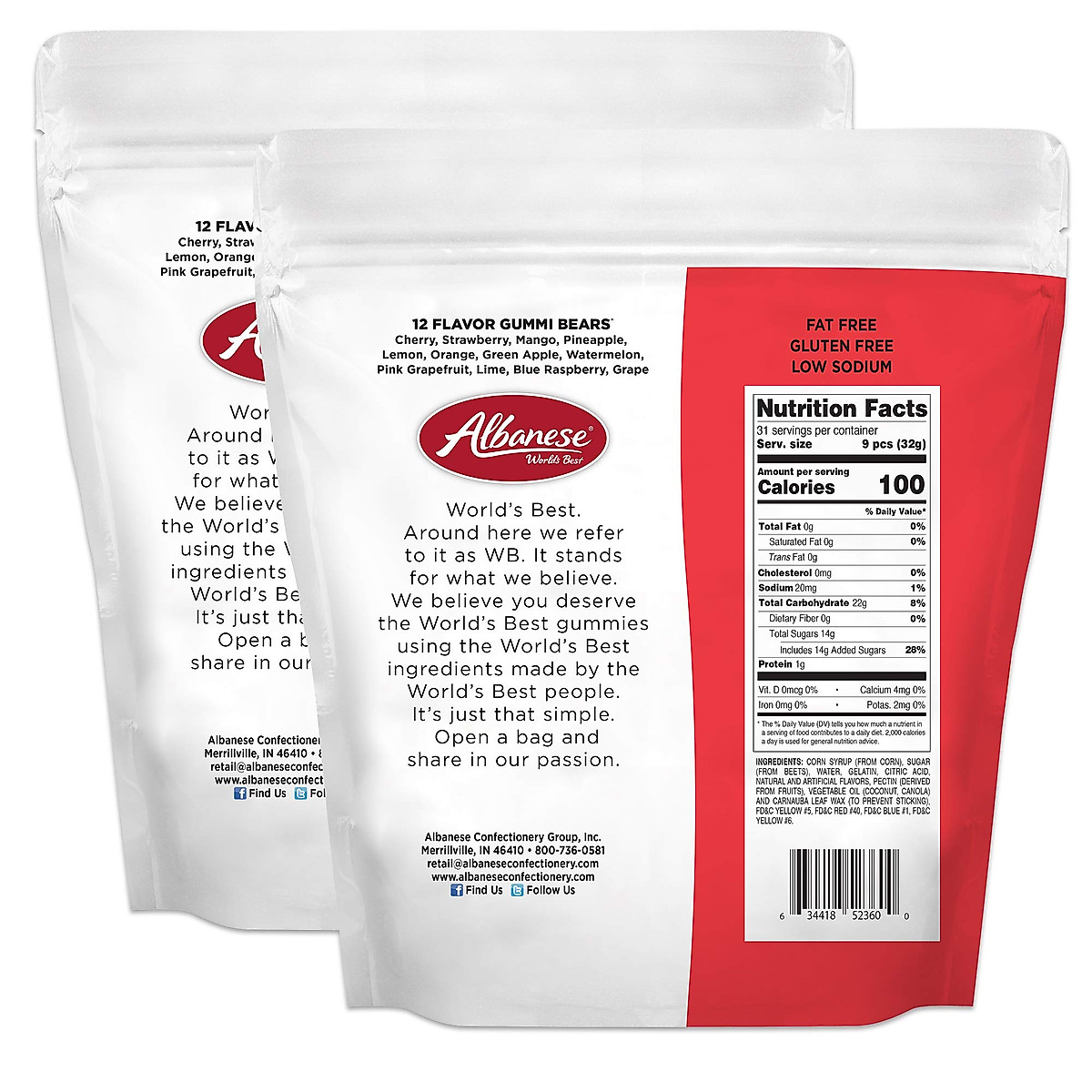 Albanese World's Best Family Share Pack, 12 Flavor Gummi Bears, 36 Oz Bags of Candy(Pack of 2)