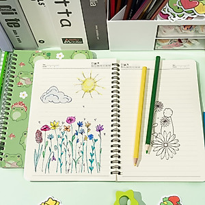L1rabe 2 A5 Frog Spiral Notebooks Spring Back to School Cute Frog Playing Banjo Mushroom College Ruled Hardbound Notebooks, Travel Journal Diary Notepad for Kids Teens Students Easter Birthday Gifts