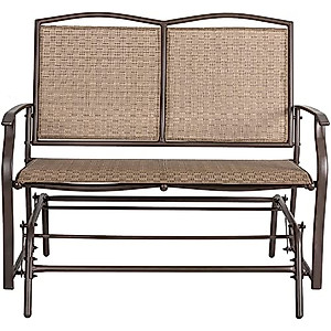 ALIMORDEN Patio Wicker Swing Glider Bench for 2 Person, Outdoor Sturdy Steel Frame Rocking Lounge Chair, Weather Resistant Rattan Chair for Garden, Backyard, Porch, Brown