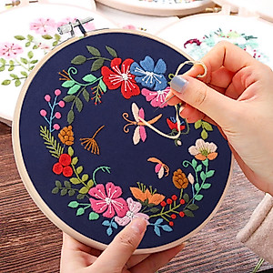 Mocoosy 3 Pack Embroidery Starter Kit for Beginners, Stamped Embroidery Kit with Pattern and Instructions, Cross Stitch Set Kids Adults Crafts Include 3 Embroidery Fabric, 3 Bamboo Hoops, Threads