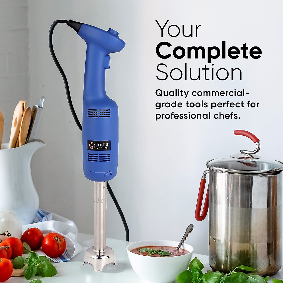 TK Tartle Kitchen Commercial Immersion Blender, Hand Held Blender, 270W 4000-20000RPM, Stainless-Steel, 8 inch Removable Shaft with Variable Speed