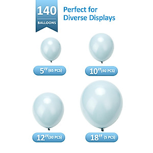 TIPKITS 140 pcs Dusty Blue Balloons, Fog Blue Balloon Garland Arch 18/12/10/5 In, Latex Haze Blue Balloons Party Decorations for Birthday Baby Shower Graduation Gender Reveal