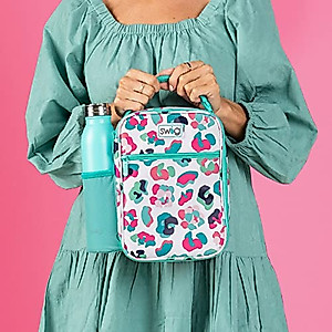 Swig Life Boxxi Lunch Box, Insulated Lunch Box for Women with Water Bottle Holder Side Pocket, Adjustable Meal Divider, Front Zipper Pocket, and Top Buckle Handle in Luxy Leopard Print