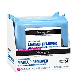 Neutrogena Makeup Remover Cleansing Face Wipes, Daily Cleansing Facial Towelettes to Remove Waterproof Makeup and Mascara, Alcohol-Free, Value Twin Pack, 25 Count, 2 Pack