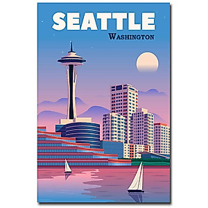 Seattle Washington Vintage Travel Art Refrigerator Magnet Size 2.5" x 3.7"