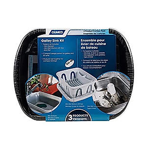 Camco 43518 Black Sink Kit with Dish Drainer, Dish Pan and Sink Mat