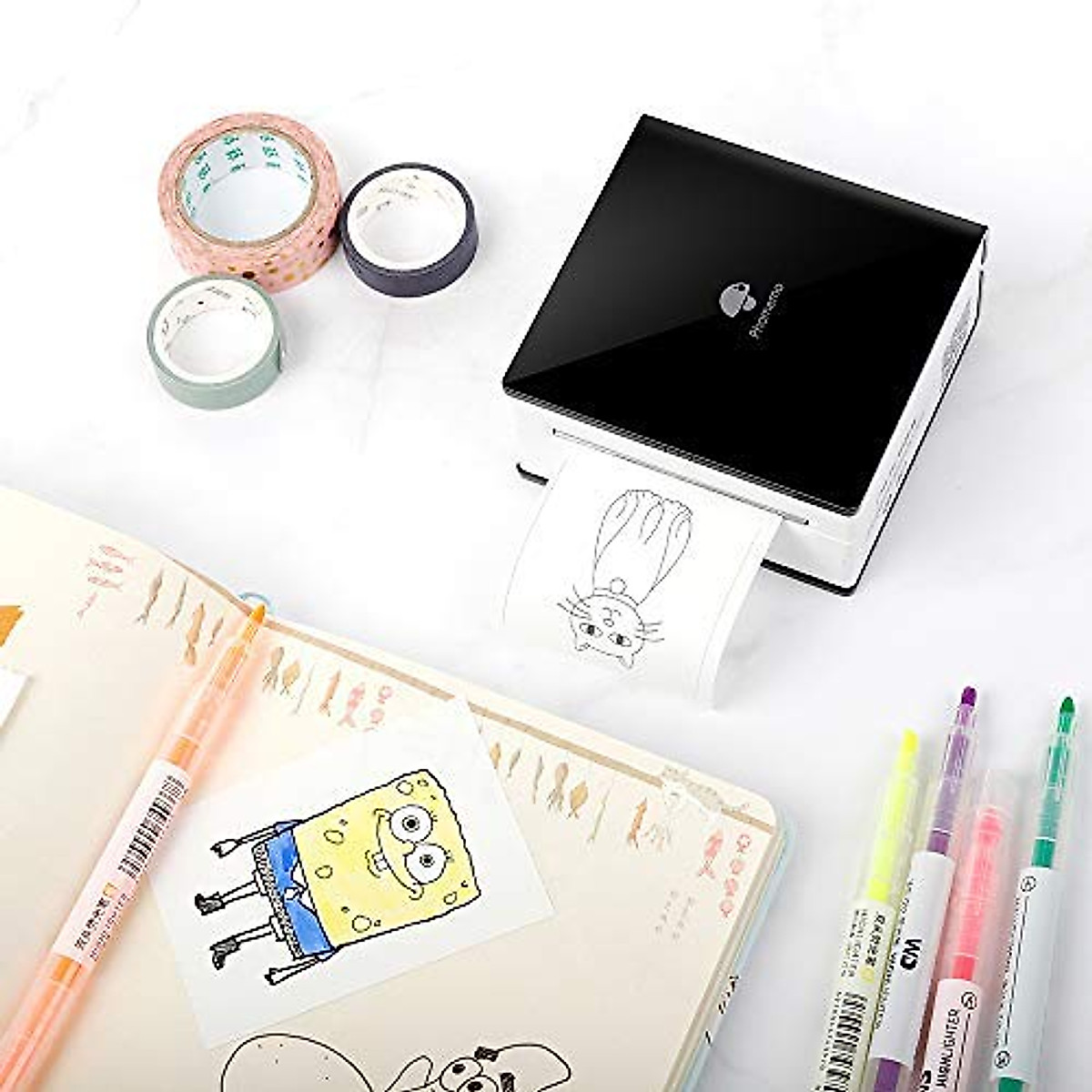 Phomemo White Self-Adhesive Thermal Paper, Glossy Printable Sticker Paper for Phomemo M02/M02 Pro/M02S/M03 Bluetooth Pocket Mobile Printer, Black on White, 50mm x 3.5m, Diameter 30mm, 3-Rolls