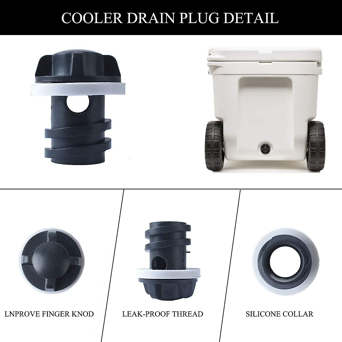 2 Pack Yeti Cooler Drain Plug Replacement Accessories - Compatible with Most Rotomolded Coolers - Leak-Proof Design