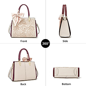 FOXLOVER Leather Satchel Handbags for Women Tote Shoulder Bag vintage Crossbody Bag Purse Top Handle bag with Embroidery