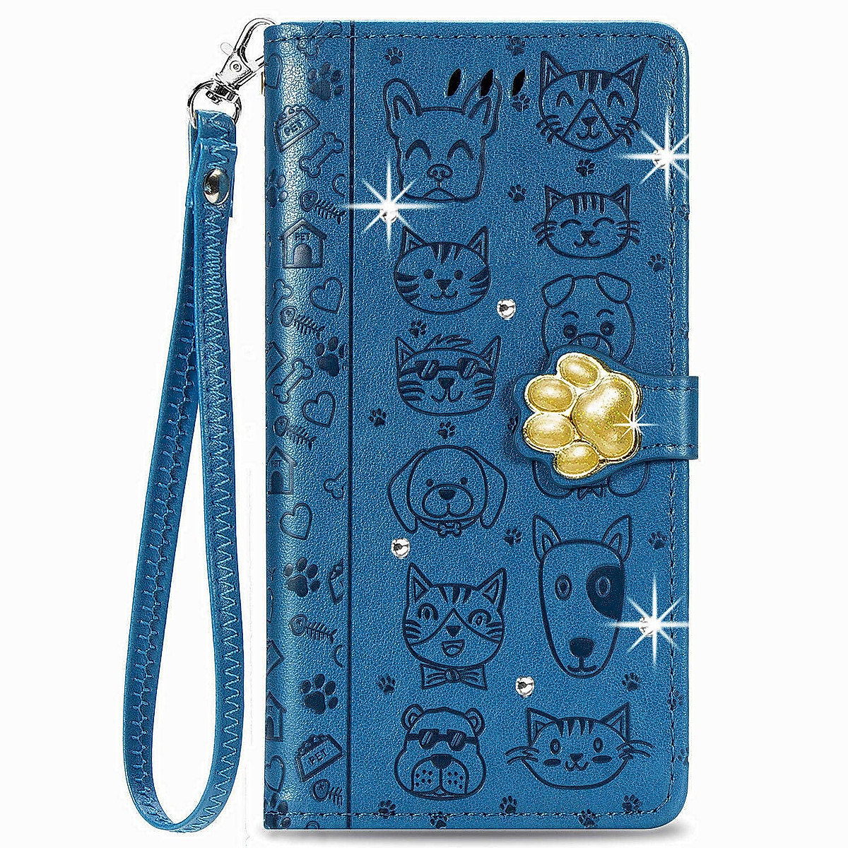 ONV Wallet Case Compatible with Samsung Galaxy S9 Plus - Sparkly Cute Animal Leather Folio Cover + Strap Card Holder Anti-Shock Stand Magnet Flip Case Compatible with Samsung Galaxy S9 Plus [MG] -Blue