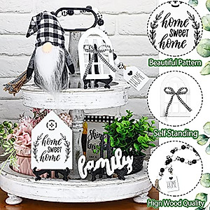 10 Pcs Farmhouse Tiered Tray Decor Farmhouse Kitchen Deocr Gnome Tiered Tray Decor Wood Home Decor with String Lights Mini Rustic Table Ornaments Decor Beaded Garland for Kitchen Shelf (Classic Style)