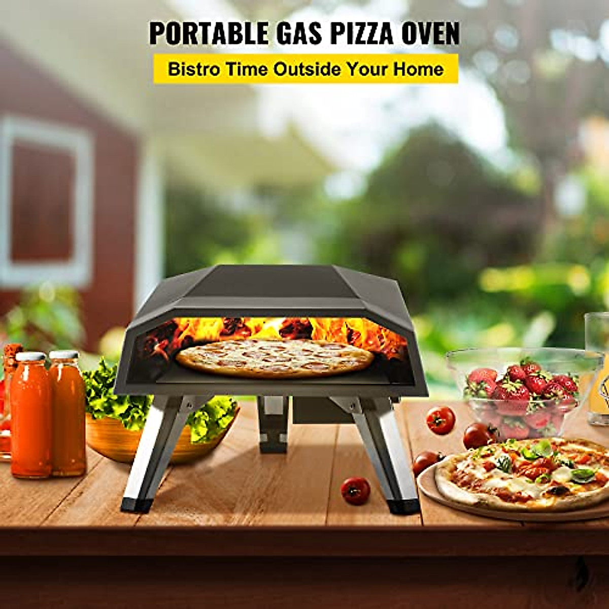 VEVOR Gas Pizza Oven, Stainless Steel Propane Pizza Oven, Gas Fire Pizza Oven with 12" Pizza Stone, Portable Gas Pizza Oven with Foldable Legs, Gas Powered Pizza Oven for Outdoor Camping-Global Patent
