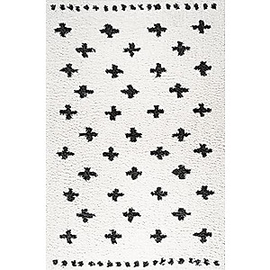 JONATHAN Y MOH403A-3 Cristo Berber Geometric Shag Indoor Area-Rug Bohemian Contemporary Easy-Cleaning Bedroom Kitchen Living Room Non Shedding, 3 X 5, White/Black