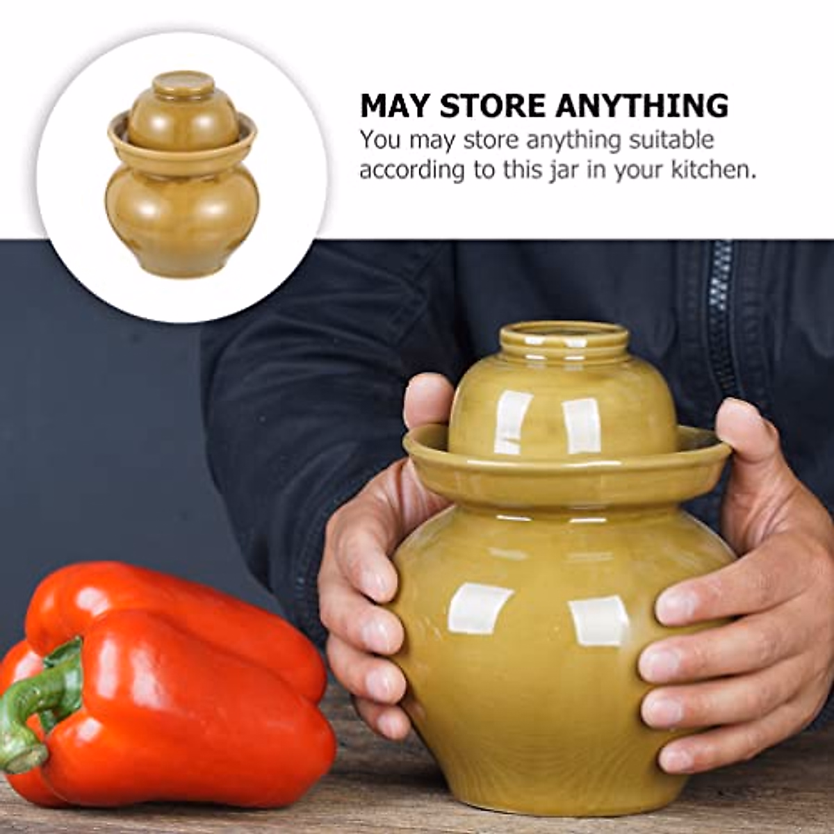 KOAIUS 1kg Terracotta Traditional Chinese Fermenting Jar Stoneware Pickles Jar with Water Sealed Airlock Lid Ceramic Food Canister Bottle for Pickling Kimchi Sauerkraut jar