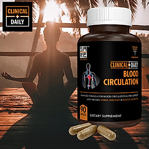 Clinical Daily Blood Circulation Supplements. Butchers Broom, Horse Chestnut, Hawthorn, Cayenne, Arginine, Diosmin Varicose Veins Treatment for Legs. Poor Circulation and Vein Support. 90 Capsules.