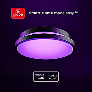 Globe Electric Works with Alexa Smart 14" Black Flush Mount Light, A Certified for Humans Device