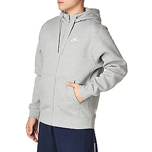Nike Men's Sportswear Club Fleece Full Zip Hoodie, Fleece Zip-Up Hoodie Men, Dark Grey Heather/Mattelic Silver/White, 4XL