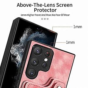 AIYZE ATOP Compatible with Samsung Galaxy S22 Ultra Case Wallet Leather | Wrist Strap | Kickstand | Card Slot | RFID Blocking | Ring Hoder | Magnetic Car Mount Function Phone Cover - Pink