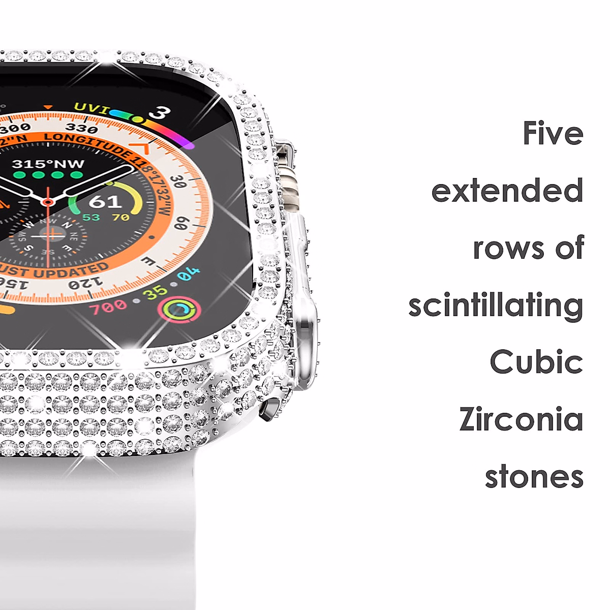 Surace 49mm Case Compatible with Apple Watch Ultra Case, Bling Case with Over 400 Crystal Diamonds Protective Cover Bumper Compatible for Apple Watch Ultra (49mm, Silver)