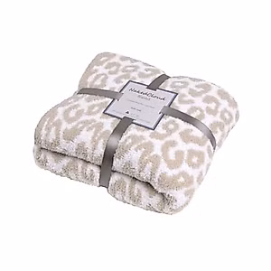 Leopard Knitted Throw Blanket Super Soft Cozy Warm Microfiber Leopard Print Blanket 60"x80"Lightweight Fluffy Reversible Beige Cheetah Print Blanket for Couch Sofa Bed Travel