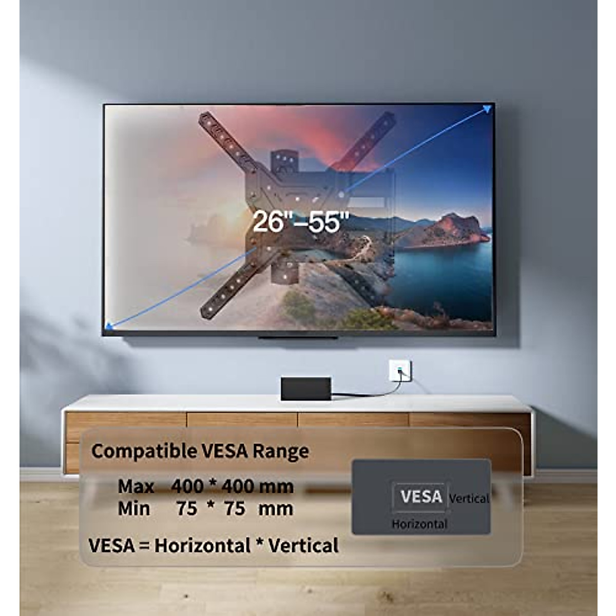 Full Motion TV Wall Mount Brackets for Most 26-55 Inch LED LCD Flat Curved Screen Monitors TVs, Single Articulating Arm TV Mount Swivel Tilt Extension, Max VESA 400X400mm Up to 88lbs by Pipishell