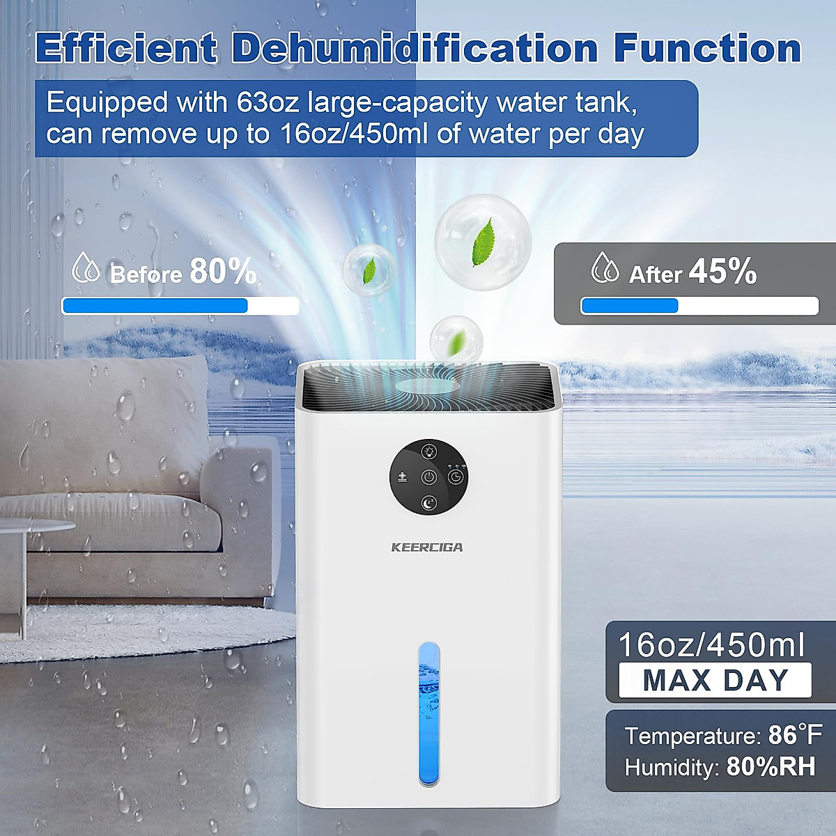 Dehumidifiers for Basement, 63OZ Dehumidifiers for Room with Auto Shut Off, Sleep Mode, Auto Defrosting, Efficient Quiet Portable Small Dehumidifier for Bathroom, Bedroom, Basement, RV