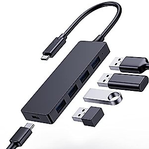 CINDRO 4-Port USB C Hub 5-in-1 USB Hub 3.0 USB Adapter for Laptop [Charging Not Supported] Ultra Slim Portable Data Hub USB Splitter Multiport Converter Accessories for Mac Pro,and More Type C Devices