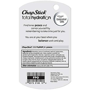 ChapStick Total Hydration Essential Oils Peace Lip Balm, Rosemary + Peppermint Lip Balm Tube, Lip Care - 0.12 Oz