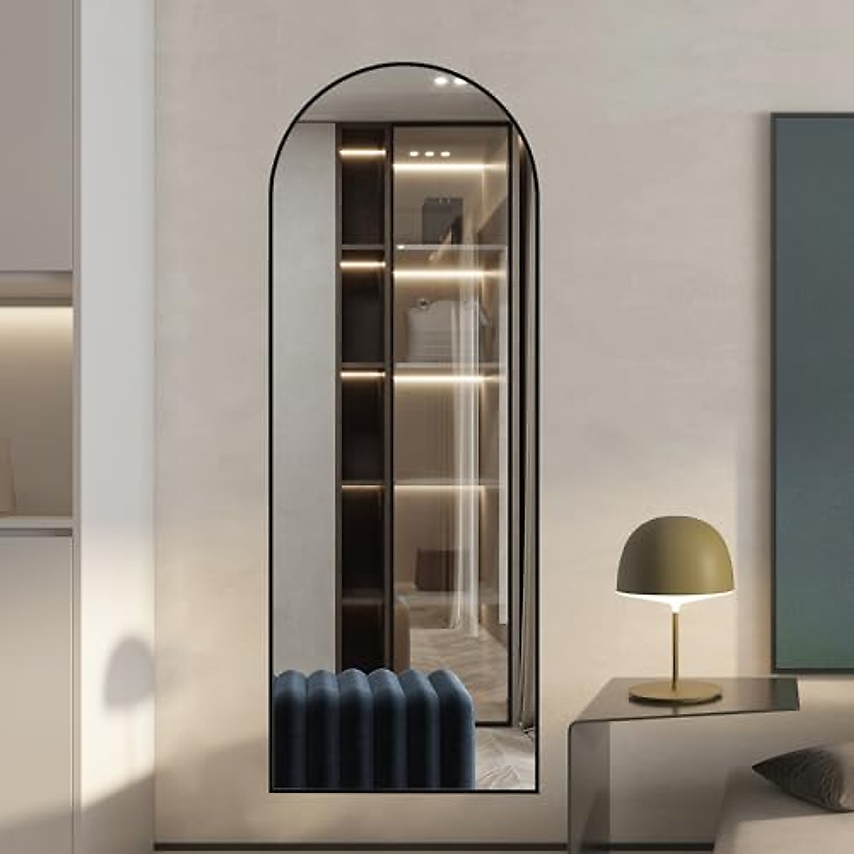 RACHMADES 64"x21", Body Floor Mirror with Stand, Standing Hanging or Leaning Against Wall for Bedroom, Sleek Arched-Top , Modern Full Length Mirror