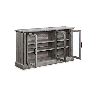 BELLEZE Sideboard Buffet Cabinet, 55” Entertainment Center Modern Wood Glass-Buffet-Sideboard with Storage Cabinet Console Table Adjustable Shelves for Dinning Room Living Room Hallway, Gray Wash