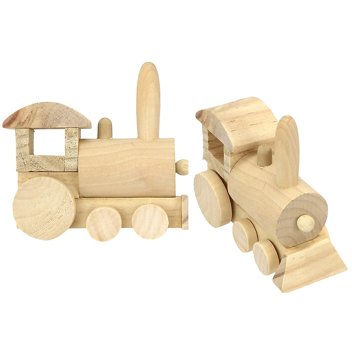 Iconikal Unfinished Wood Craft Steam Train Engine, 2-Pack