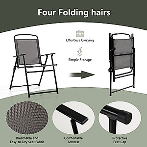 Tangkula 6 Piece Folding Patio Dining Set, Outdoor Table Chair Set for 4, 31.5” Round Table & 4 Folding Chairs, Patio Tiltable Umbrella Included, Indoor Outdoor Table Chair Set for Poolside, Balcony