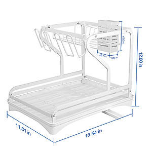 KUFA Dish Drying Rack for Kitchen Counter Kitchen Utensil Storage Organizer Holder Stainless Steel White Paint Counter Drainer Shelf Drainboard Dish Drying Mat Small Dryer Rack for Silverware